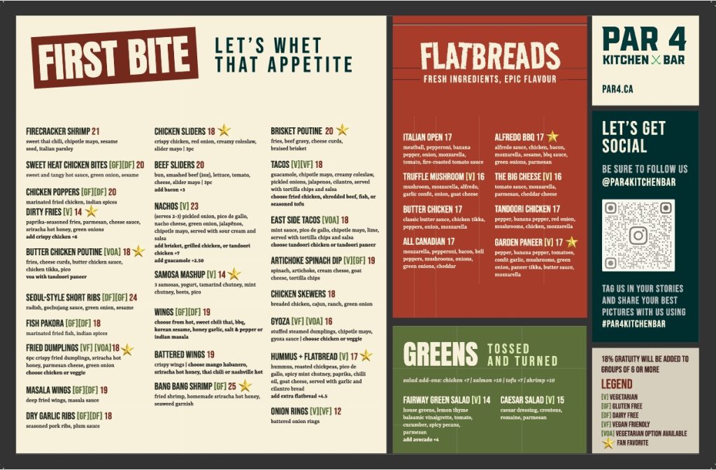 Food & Drink Menus | Surrey Restaurant & Lounge Bar | Par4